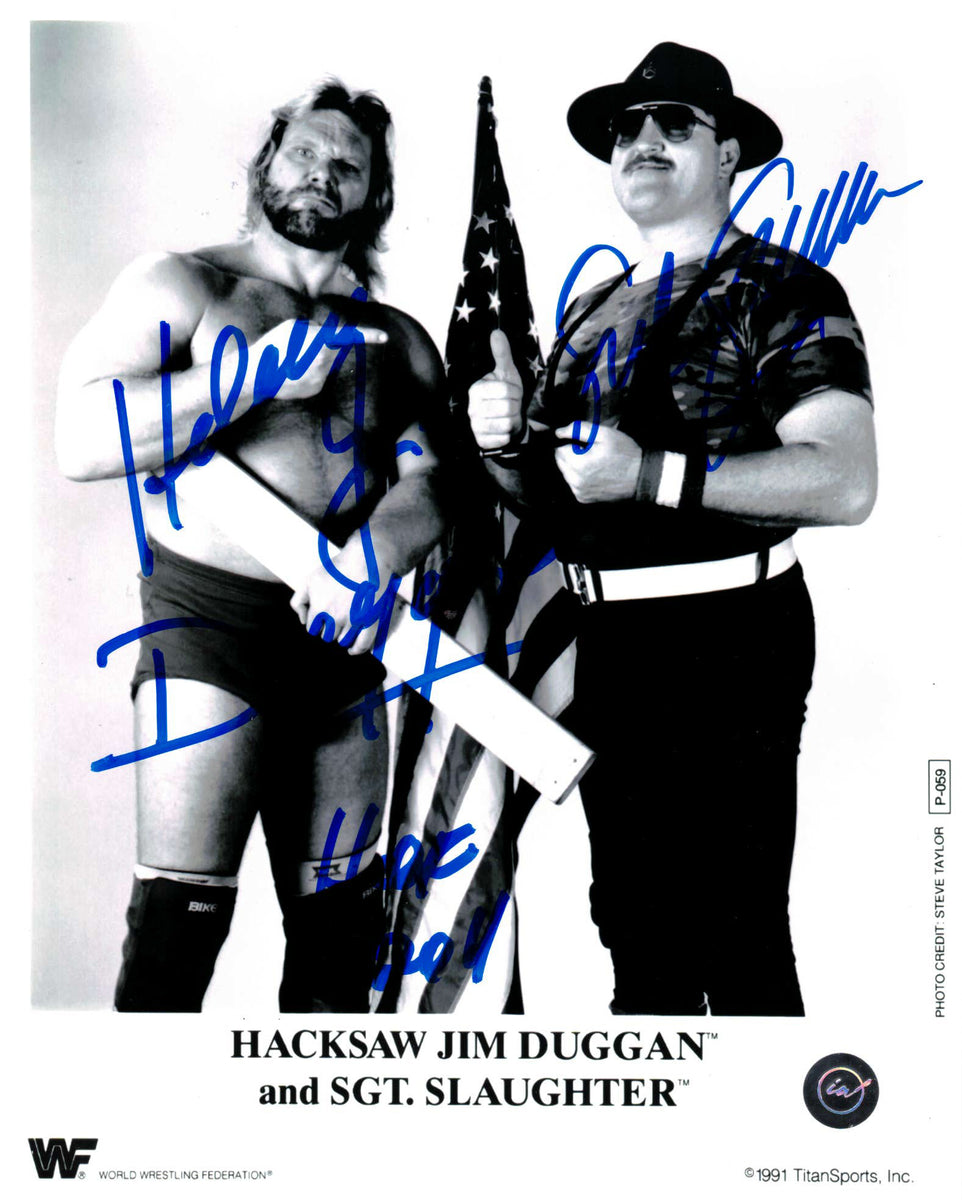 Hacksaw Jim Duggan & Sgt. Slaughter Autographed 8x10 – Icon Autographs