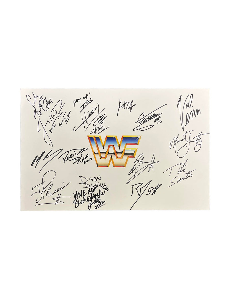 Legends of Wrestling Autographed 11x17 WWF / WWE Retro Logo 16 HOFers ...