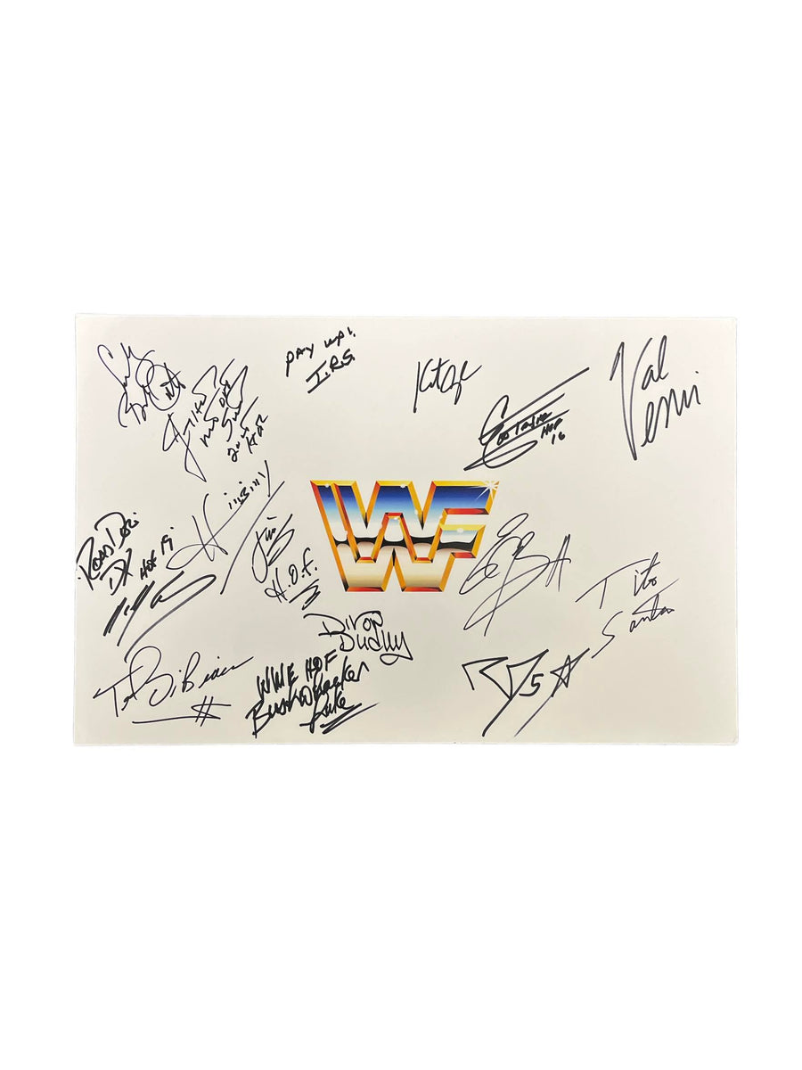 Legends of Wrestling Autographed 11x17 WWF / WWE Retro Logo 16 Superst ...